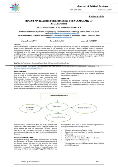 Pdf Recent Approaches For Enhancing The Vocabulary Of Esl Learners