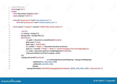 Simple Website Html Code With Colourful Tags In Browser View On White