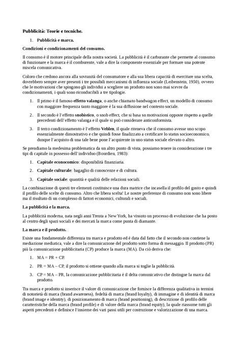 Pubblicità Teorie E Tecniche Docsity