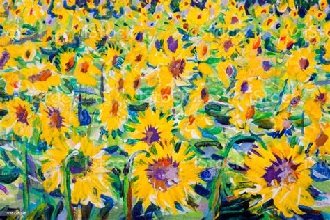 활기찬 노란색 해바라기 아크릴 회화 기술 세부 사항의 풀 프레임 필드입니다 0명에 대한 스톡 벡터 아트 및 기타 이미지 0명 그림 그리기 기술 Istock