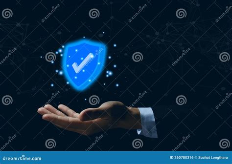 Businessman Holding A Shield Icon With A Lock Mark Computer Data Password Protection Concept