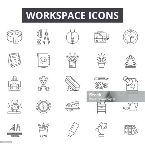 Ilustración De Iconos De Línea De Espacio De Trabajo Conjunto De Signos