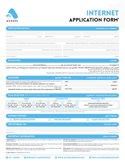 Access Lebanon Internet Application Form Pdf Damages Legal Liability