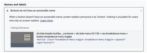 Mobile Menu Toggle Button Fails Lighthouse Accessibility Test Buttons Do Not Have An Accessible