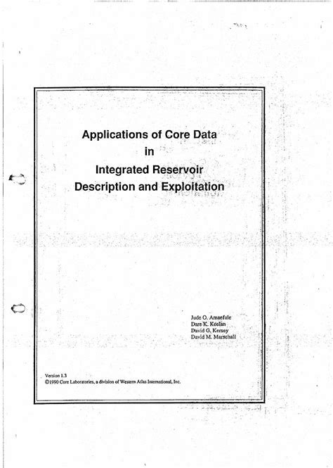 pdf applications of core data in integrated reservoir description and