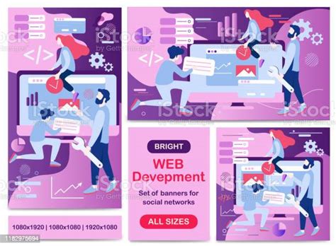 소셜 네트워크에 대한 배너의 집합입니다 크리에이티브 플라이어 용 템플릿 또는 주제 웹 개발에 게시합니다 개념에 대한 스톡 벡터 아트 및 기타 이미지 Istock
