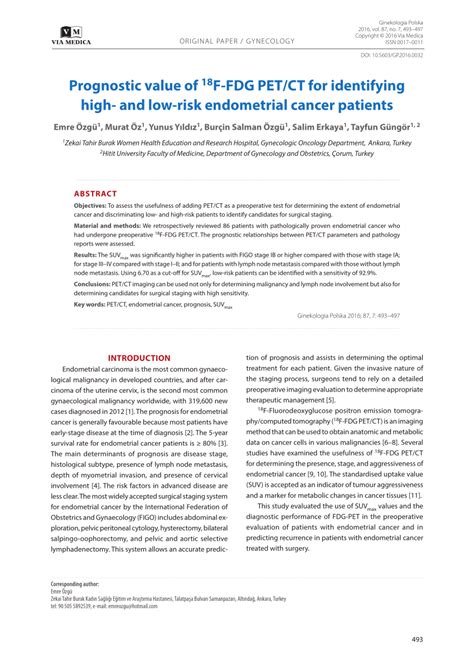 Pdf Prognostic Value Of 18f Fdg Petct For Identifying High And Low