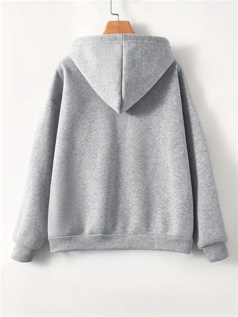 Solid Drawstring Zipper Front Hoodie Casual Long Sleeve Temu United