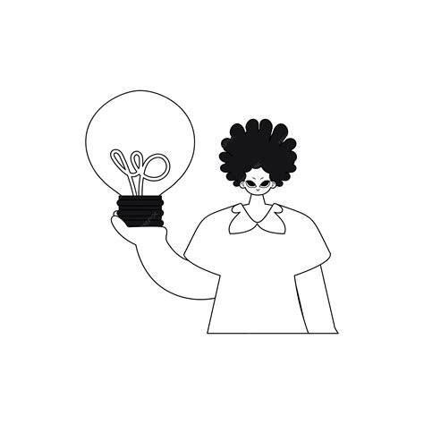 Premium Vector Man Holds Light Bulb In Hands Signifying Idea Linear Style Vector Illustration