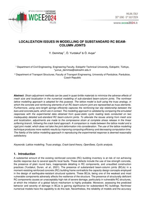 Pdf Localization Issues In Modelling Of Substandard Rc Beam Column Joints