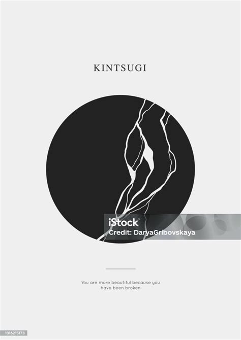 긴츠기 서클 은 동기 부여 문구와 함께 포스터를 균열 깨진 도자기를 수리하는 일본의 예술 깨진 것들을 복구하기위한 아시아 철학