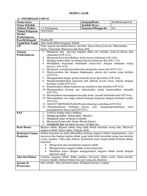 Modul Ajar Anggota Tubuh Pdf