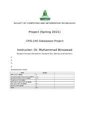 CPIS 240 Project Spring 2021 Docx FACULTY OF COMPUTING AND