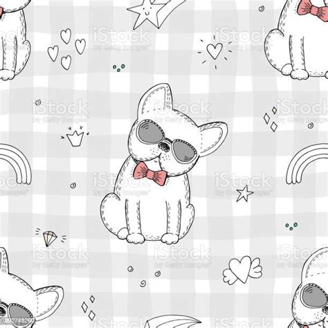 강아지의 흑백 벡터 스케치와 함께 완벽 한 패턴입니다 벡터 일러스트 레이 션 강아지 개에 대한 스톡 벡터 아트 및 기타 이미지