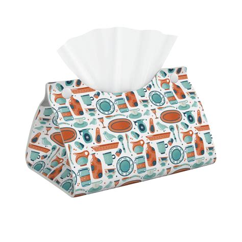 Fuzoiu Cute Tableware Print Tissue Box Cover Pu Leather Tissue Holder Decorative Facial Paper