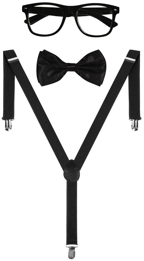 Black Nerd Kit Suspender Bow Tie Black Rim Glasses Set Etsy