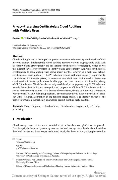 Privacy Preserving Certificateless Cloud Auditing With Multiple Users Request Pdf