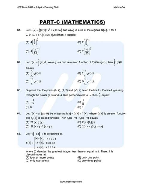JEE Main Question Paper With Answer Keys Th April Evening MathonGo