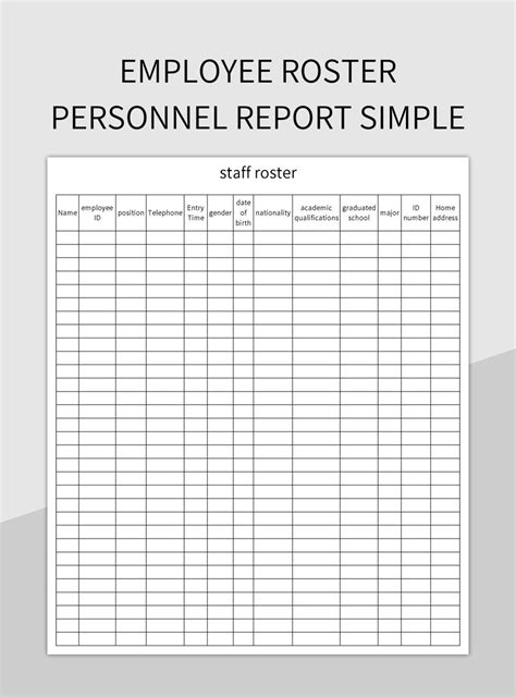 Employee Roster Simple Excel Template And Google Sheets File For Free