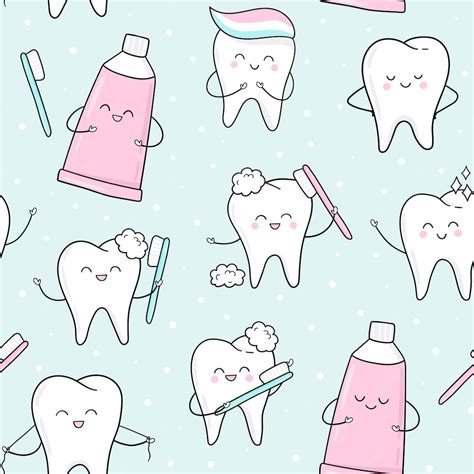 Premium Vector Seamless Pattern With Cute Teeth Toothbrush