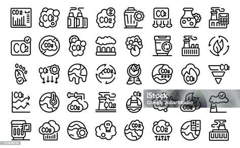 Carbon Management Icons Set Outline Vector Business Reduction Chart