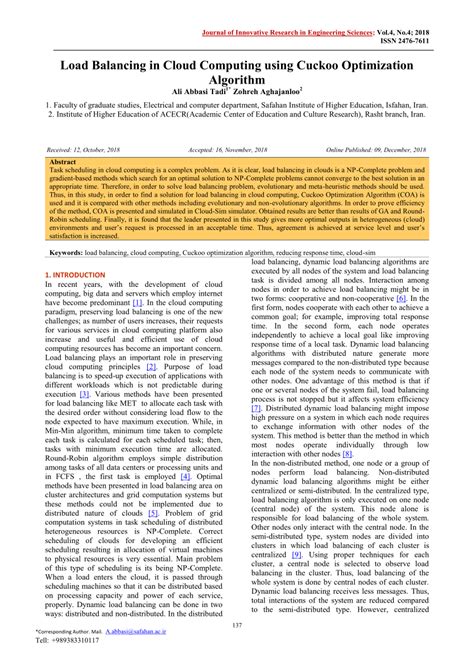 Pdf Load Balancing In Cloud Computing Using Cuckoo Optimization Algorithm