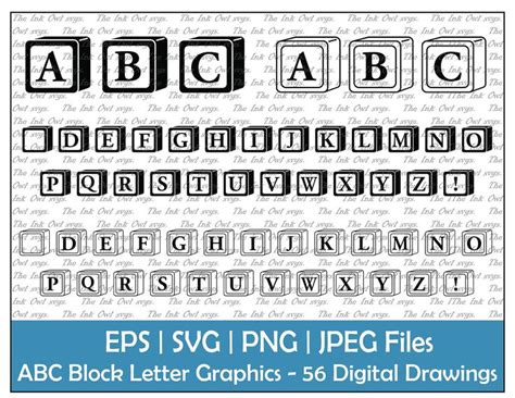 ABC Full Alphabet Blocks Vector Clipart Outline Stamp Drawing