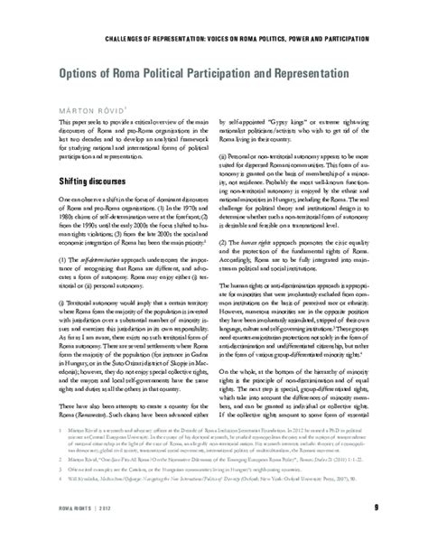 Pdf Options Of Roma Political Participation And Representation