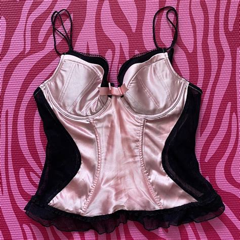 Victorias Secret Womens Pink And Black Corset Depop