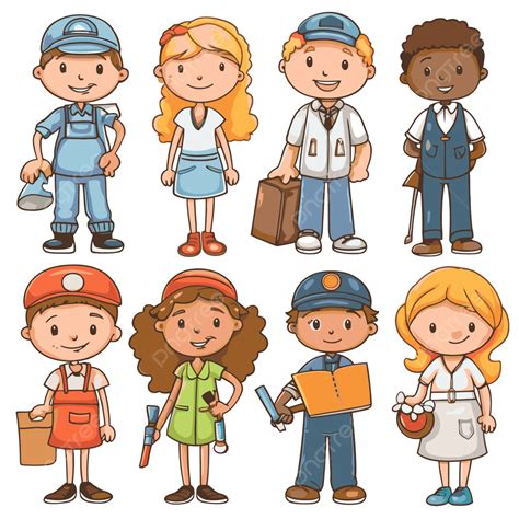 교실 작업 벡터 제복을 입은 직업 어린이 근로자 만화 상표 클립 아트 Png 일러스트 및 벡터 에 대한 무료 다운로드 Pngtree