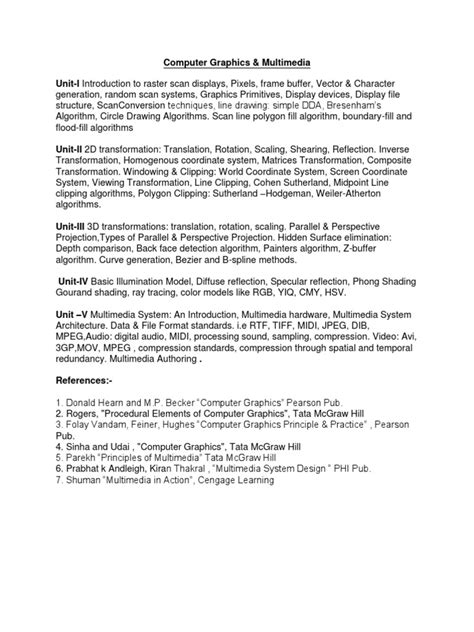 Computer Graphics Multimedia Syllabus Pdf Video Computer Graphics