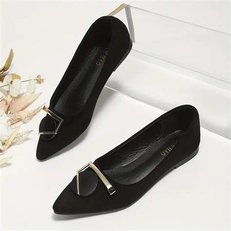 Womens Pointed Toe Ballet Flats Metallic Decor Soft Sole Temu