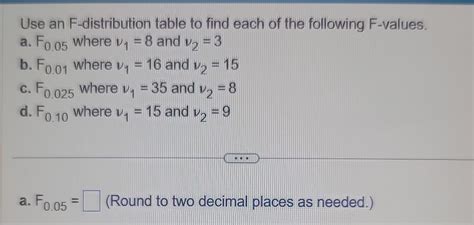 Use An F Distribution Table To Find Each Of The Chegg