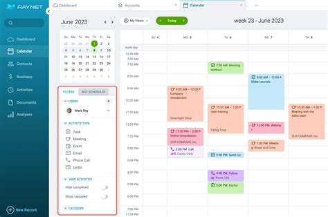 filtering in the calendar raynet crm knowledge base