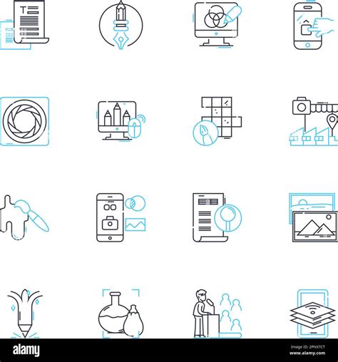 Digital Imaging Linear Icons Set Resolution Pixelation Contrast Exposure Editing
