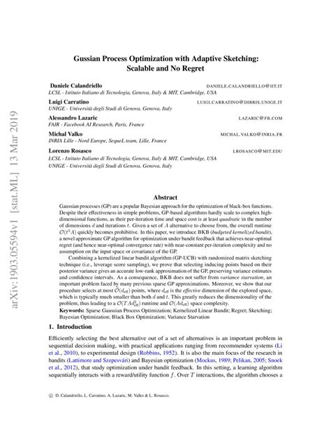 Gaussian Process Optimization With Adaptive Sketching Scalable And No