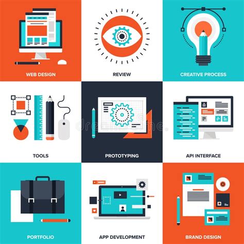 Graphic Design And Web Development Line Icons Set Stock Vector