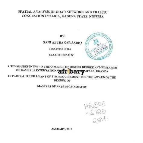 Spatial Analysis Of Road Network And Traffic Congestion In Zaria Kaduna State Nigeria Afribary