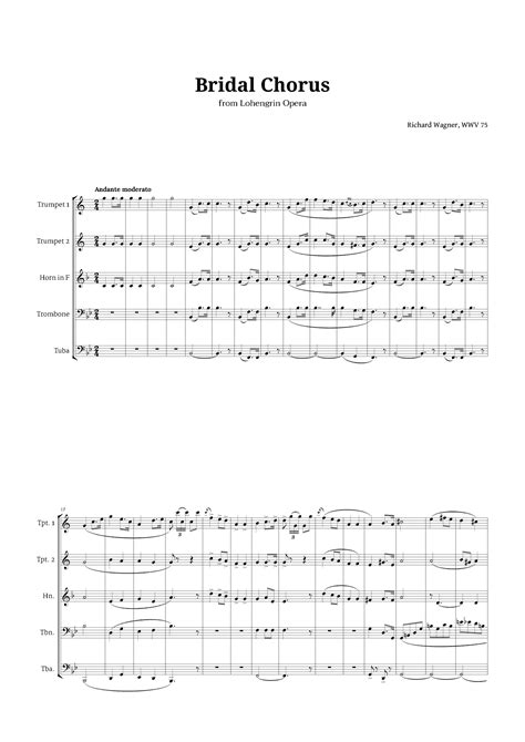 Bridal Chorus By Wagner For Brass Quintet Arr Langanho By Richard
