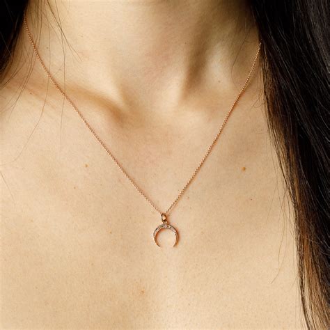 Upside Down Rose Gold And Diamond Crescent Moon Necklace By Shakti