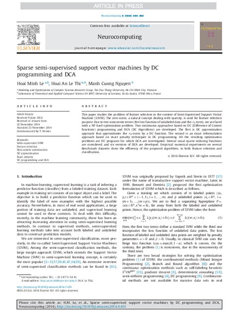 Pdf Sparse Semi Supervised Support Vector Machines By Dc Programming And Dca