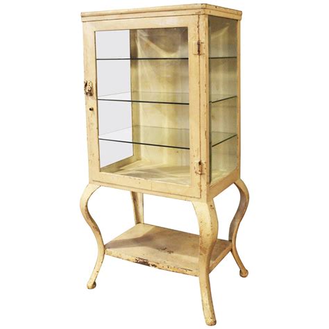 Antique Metal And Glass Apothecary Medical Storage Cabinet Vintage