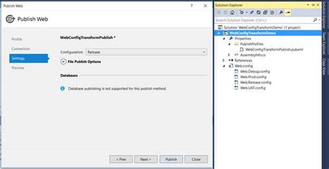 transform web config file while deploying the web application project