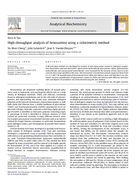 Pdf High Throughput Analysis Of Hexosamine Using A Colorimetric Method