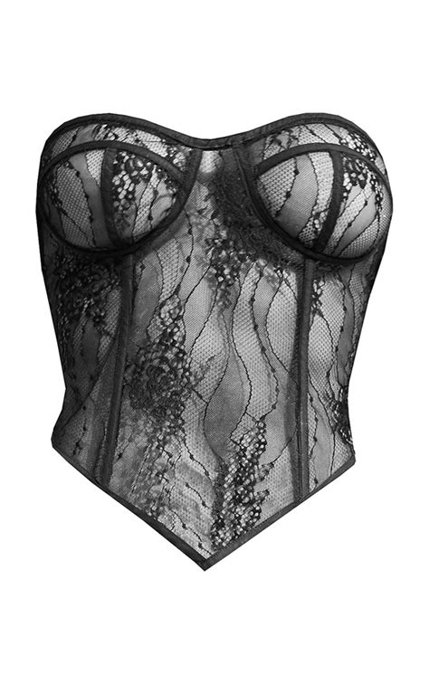 Shape Black Sheer Lace Structured Corset Shape Prettylittlething Usa