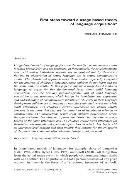 first steps toward a usage based theory of language aquisition pdf