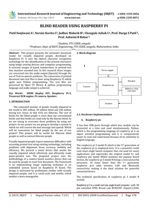 irjet blind reader using raspberry pi pdf