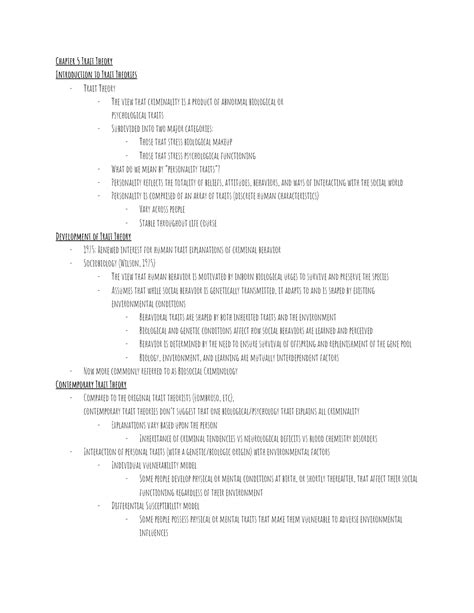 Criminology Trait Theory Chapter 5 Trait Theory Introduction To Trait
