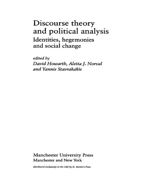 David J Howarth Aletta J Norval Yannis Stavrakakis Discourse