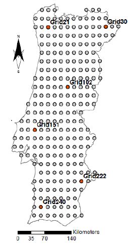 Distribution Of Grid Points And In Red The Six Grid Points Selected Download Scientific